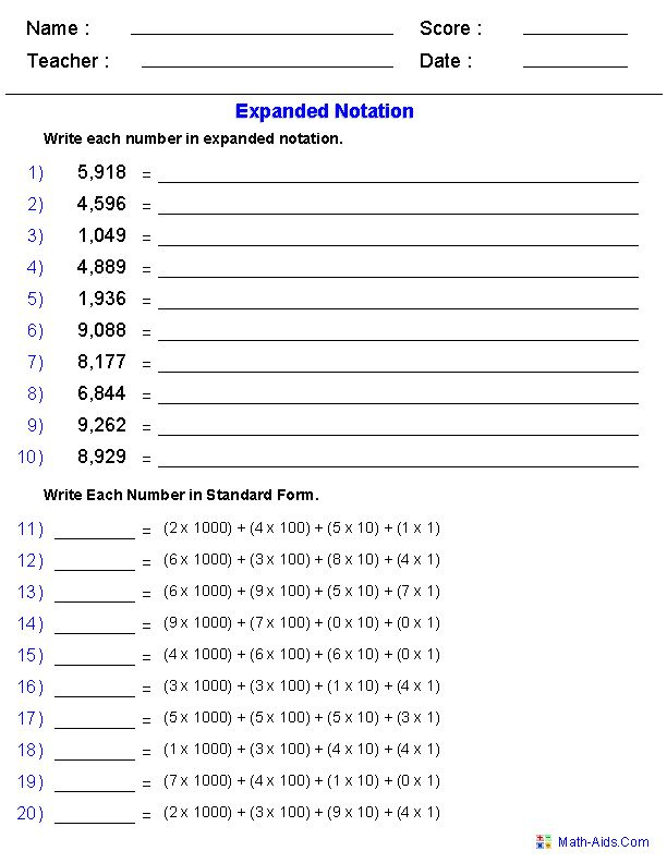 Expanded Notation Worksheets Printable Ronald Worksheets Expanded Notation Worksheets Printable Ronald Worksheets