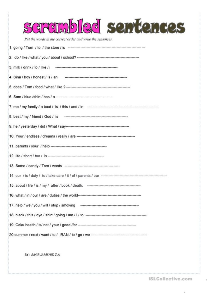 Scrambled Sentences Worksheets Printable | Ronald Worksheets