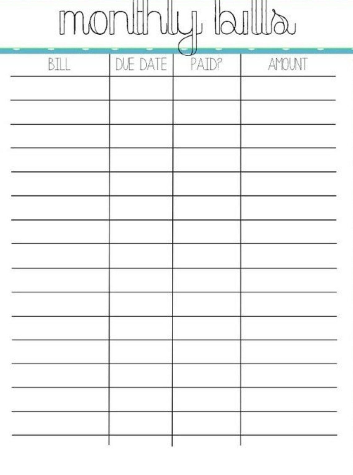 Worksheets Printable Monthly Bill Payment Worksheet | Ronald Worksheets