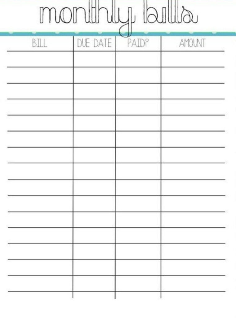 Worksheets Printable Monthly Bill Payment Worksheet | Ronald Worksheets