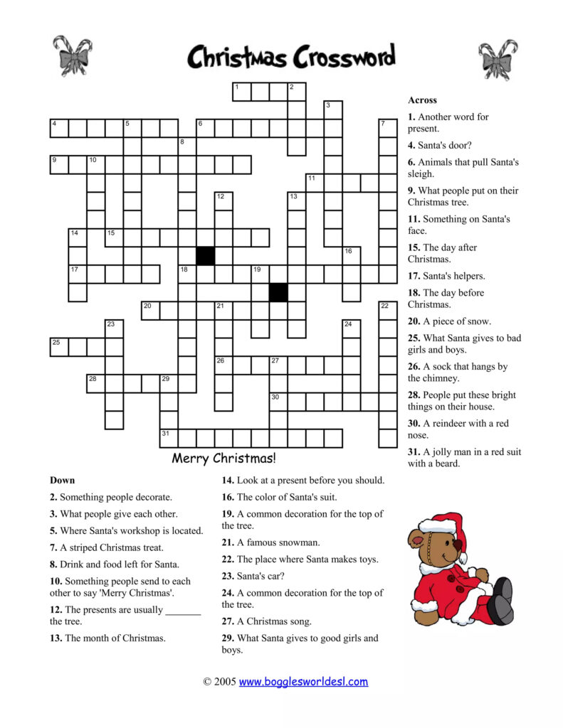 Christmas Crossword Puzzle Worksheets Answer Key | Ronald Worksheets