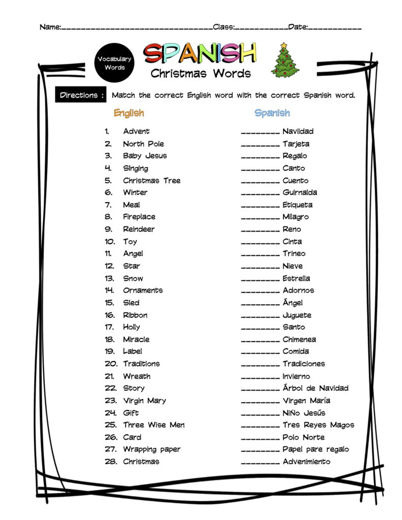 Free Spanish Christmas Worksheets | Ronald Worksheets
